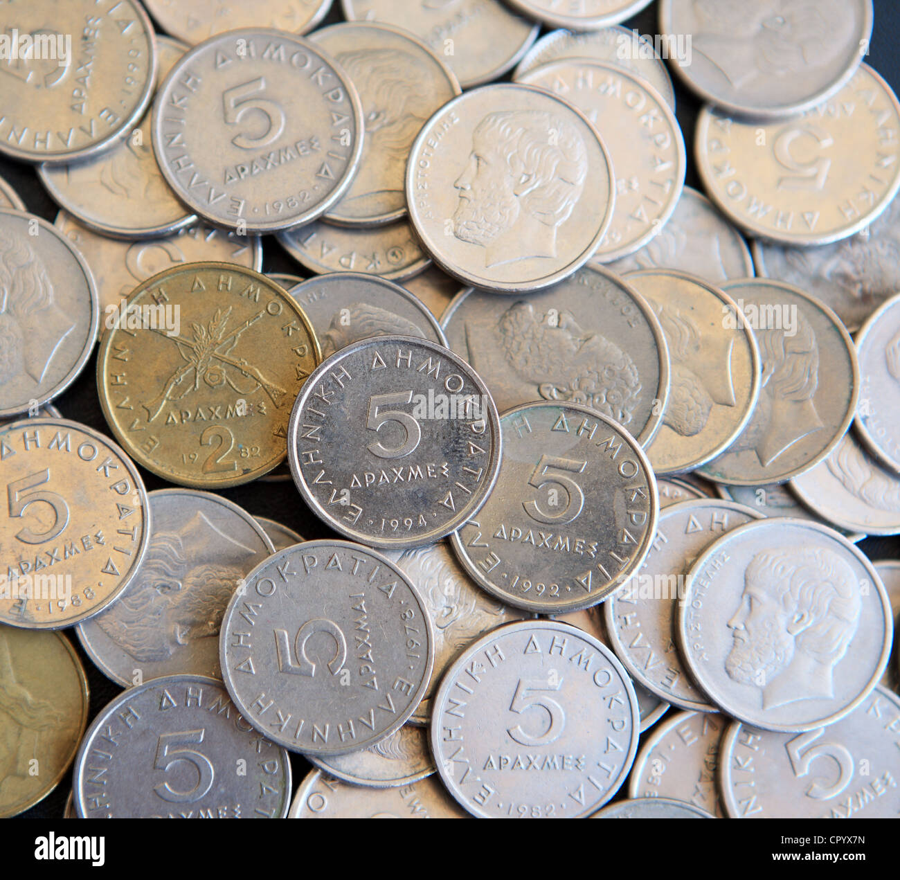Pile of Greek Drachma coins Stock Photo - Alamy