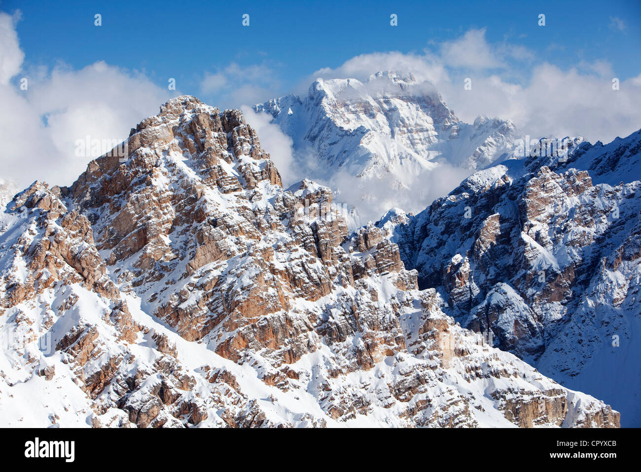 Croda Rossa in winter, Dolomites, South Tyrol, Italy, Europe Stock ...