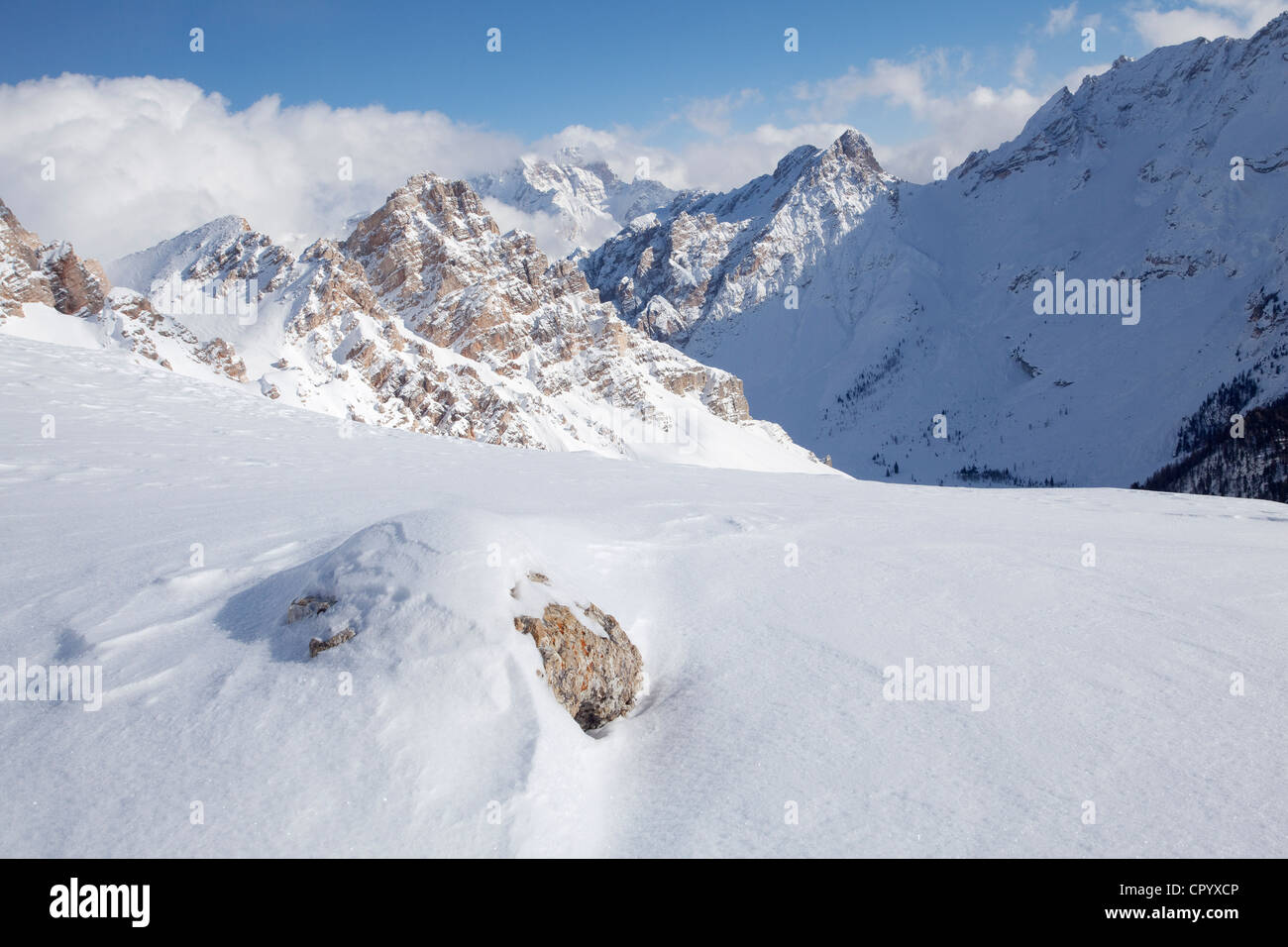 Croda Rossa in winter, Dolomites, South Tyrol, Italy, Europe Stock ...