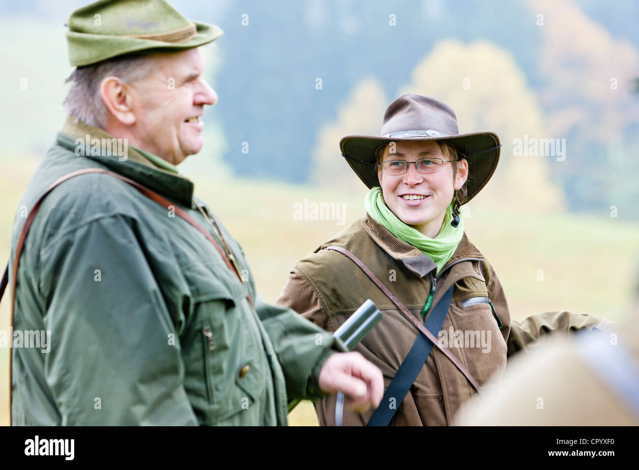 portrait of hunters Stock Photo - Alamy