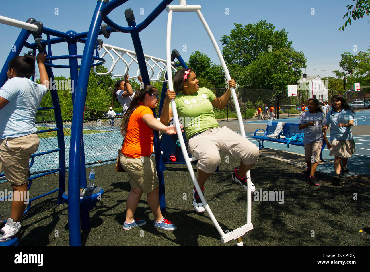 Sixth graders play in the playground at a school in Newark, NJ Stock ...