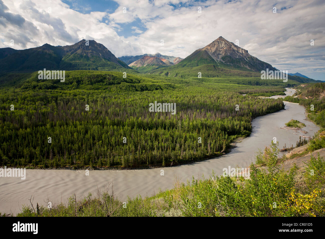 River landscape, Matanuska River with King Mountain, Alaska, USA, North ...