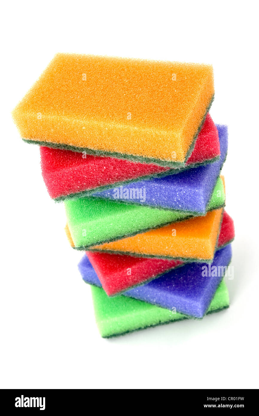 Brightly colored sponges on white background with copy space Stock ...