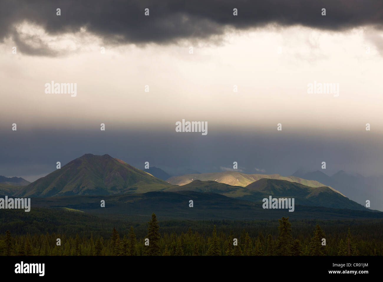 Rain shower over the Alaska Range, mountain range in Alaska, USA, North ...
