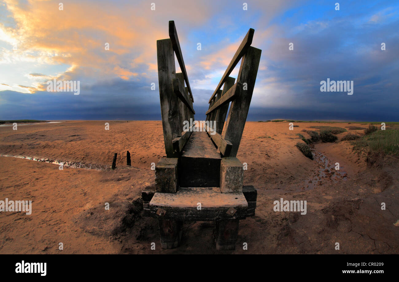 Footbridge on Stiffkey salt marshes on the North Norfolk coast Stock ...