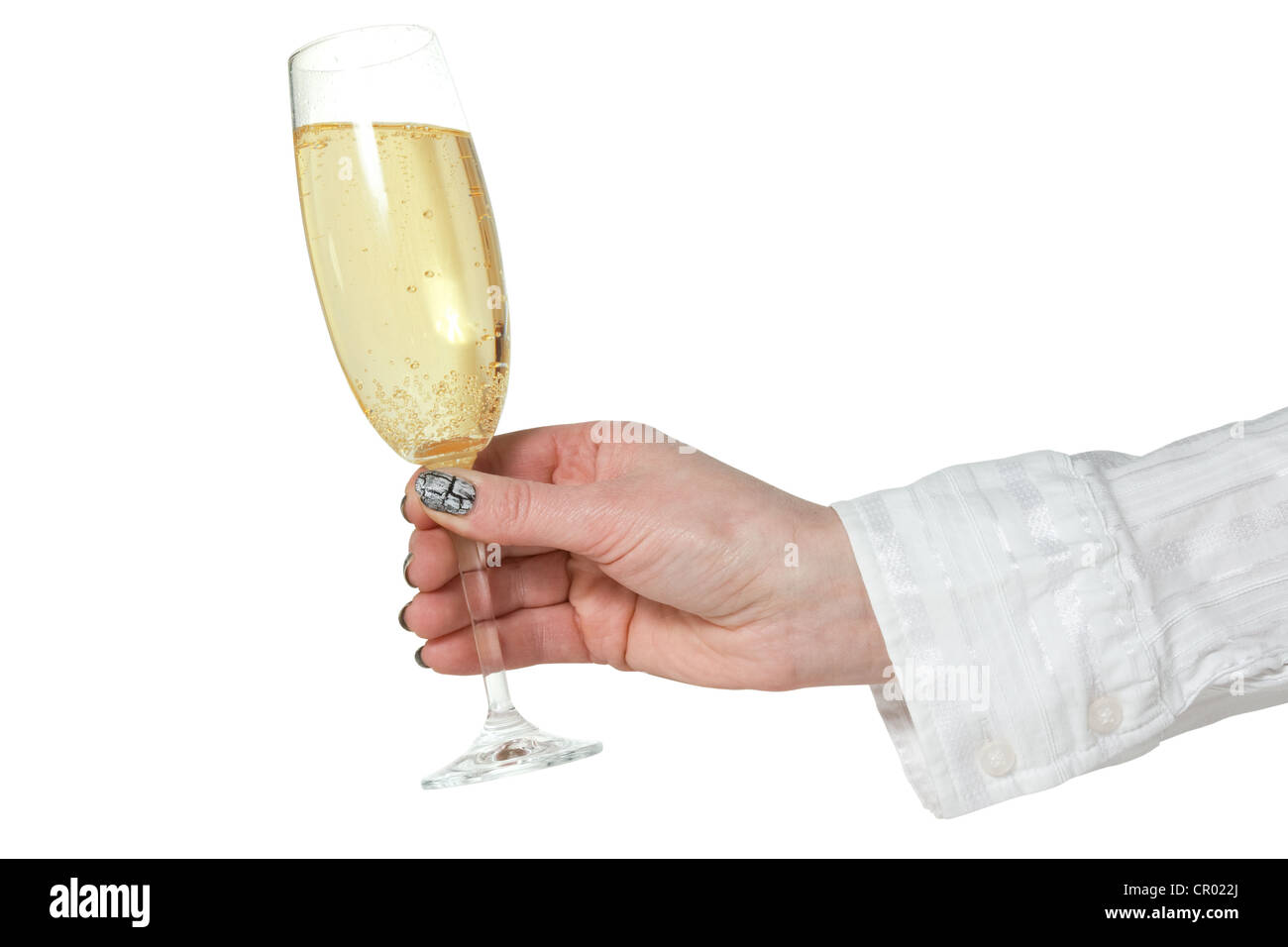 female hand with glass of champagne. isolated on white background Stock ...