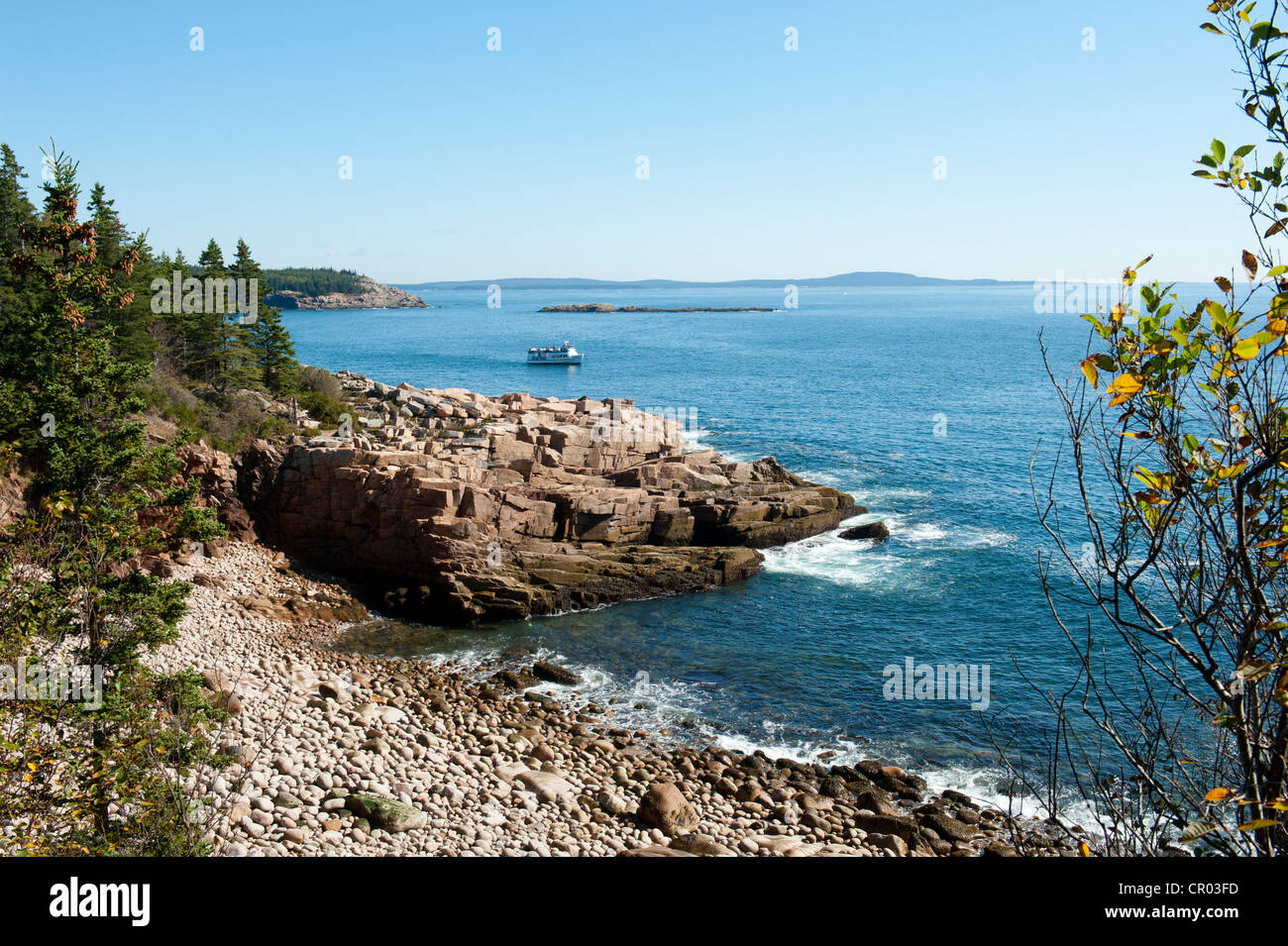 Views of the rocky coast and the sea from Ocean Trail, Acadia National ...