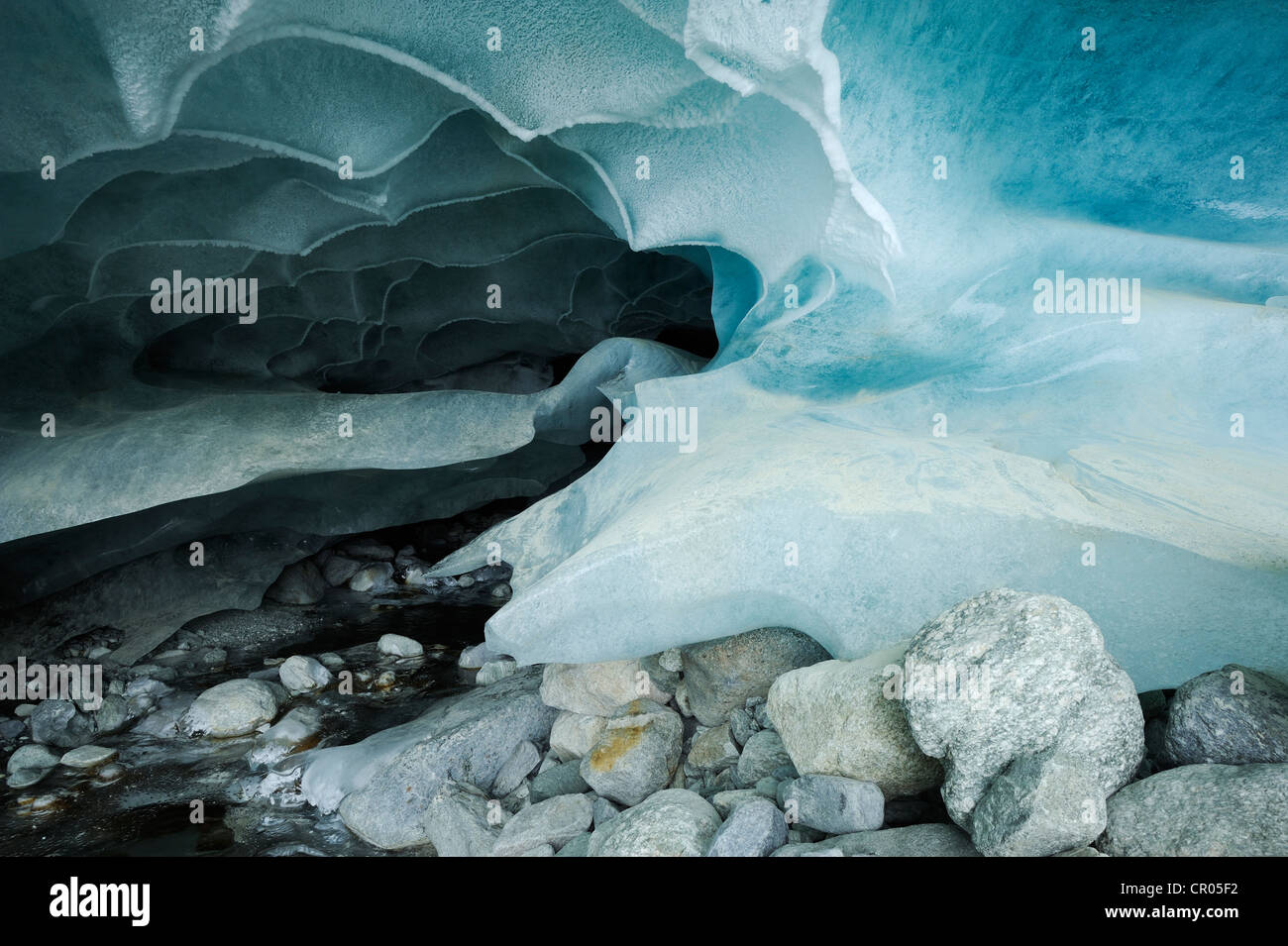 Natural ice cave in the Zinal Glacier, Zinal, Valais, Switzerland ...