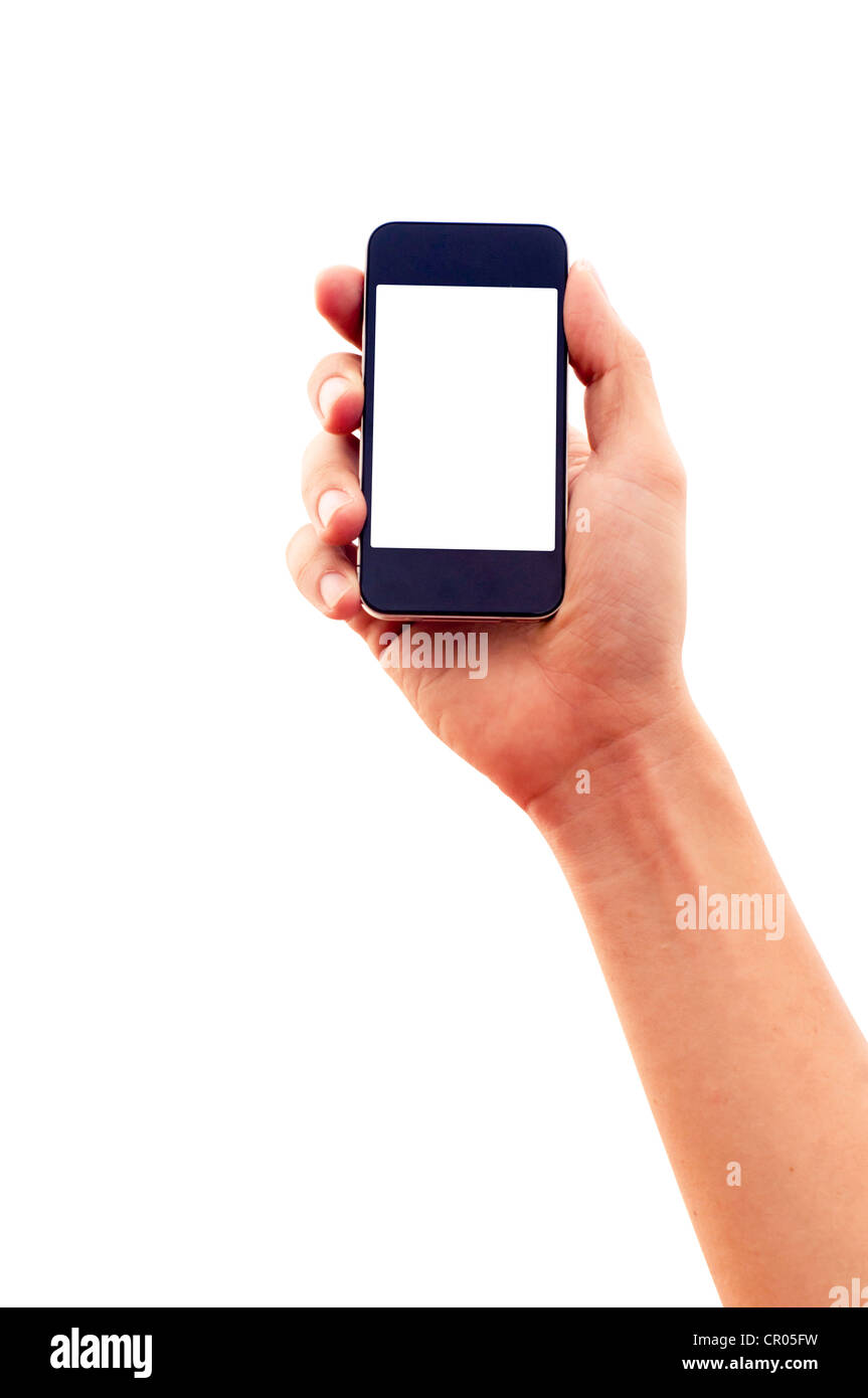 isolated hand holding smartphone or phone, two clipping path is in jpg ...