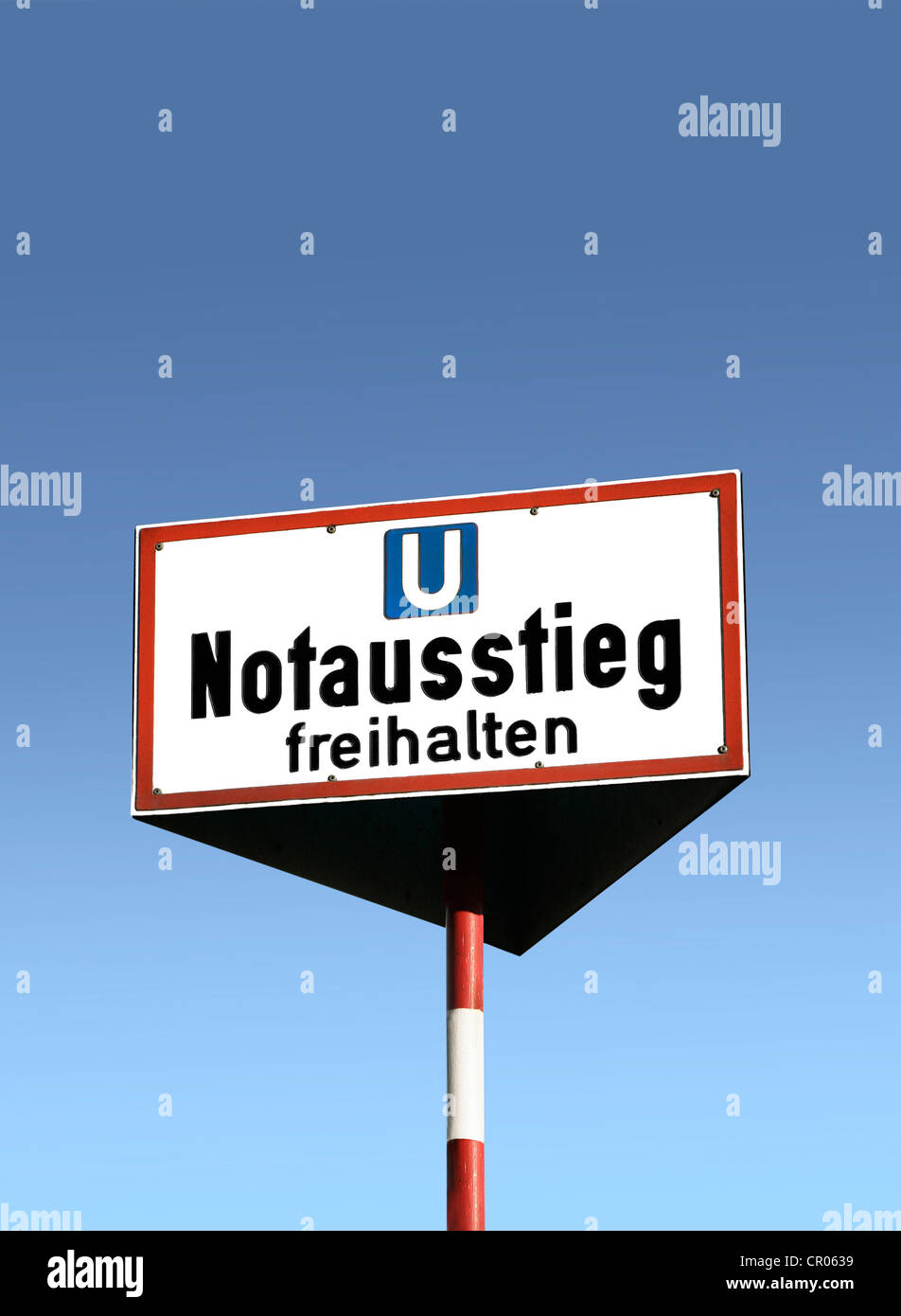 Sign, Notausstieg freihalten, German for emergency exit, keep clear ...