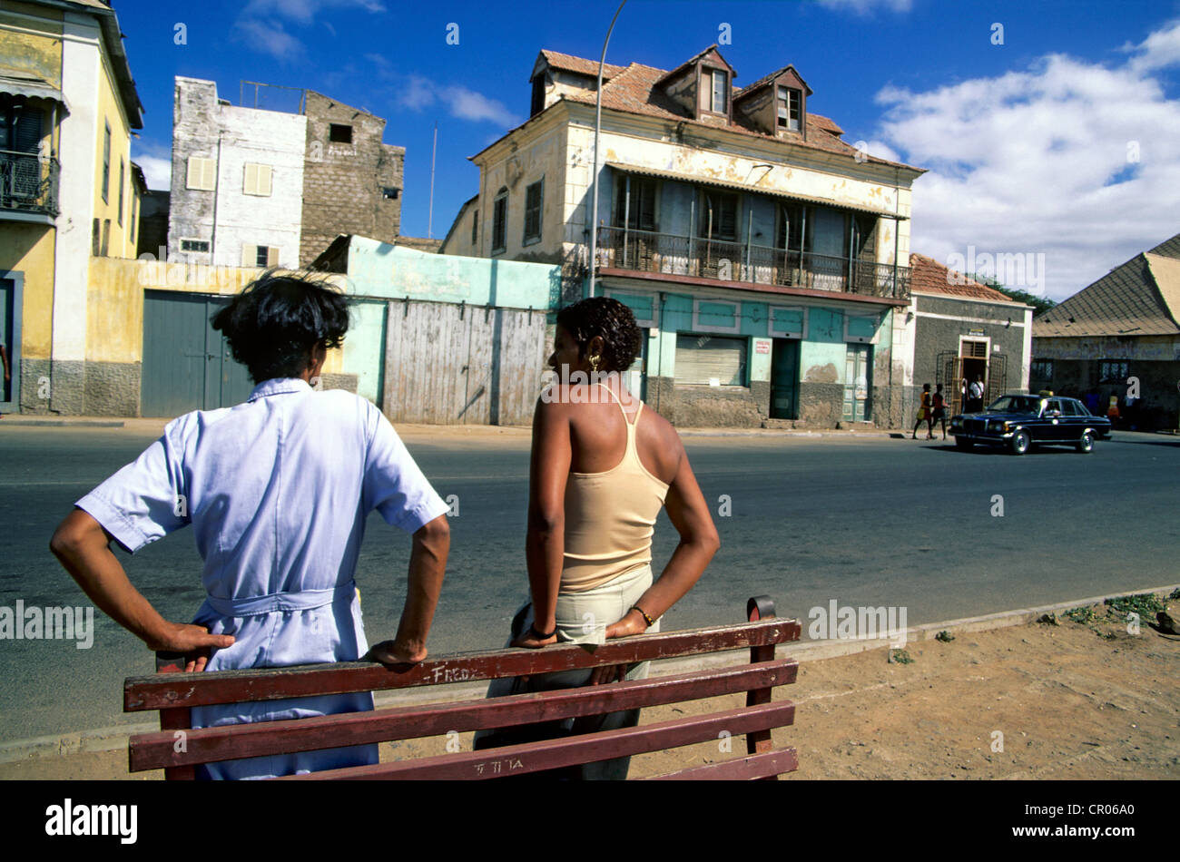 Cape Verde, San Vicente, Mindelo, colonial houses facing the harbour ...