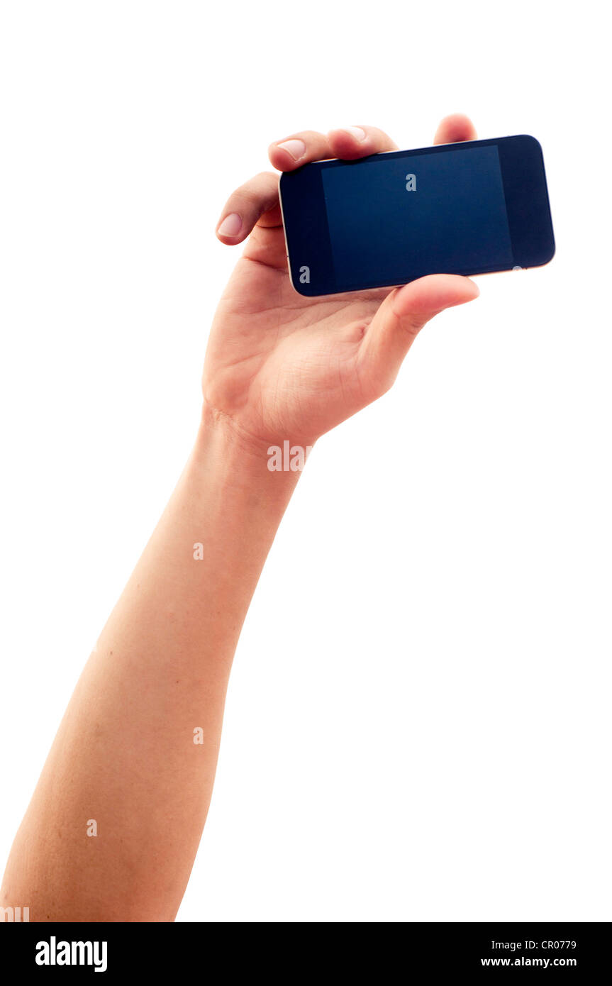 isolated hand holding smartphone or phone, two clipping path is in jpg ...