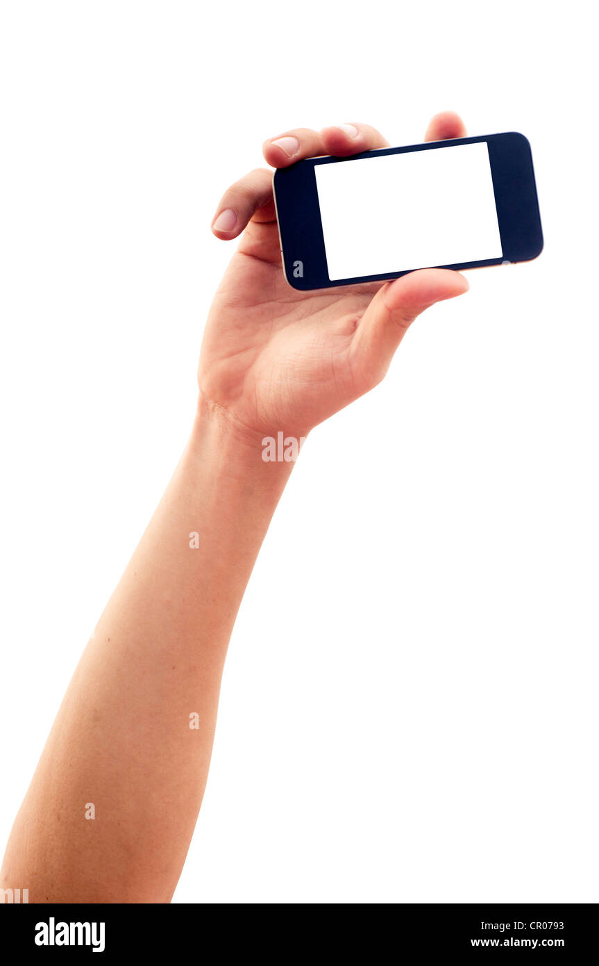 isolated hand holding smartphone or phone, two clipping path is in jpg ...