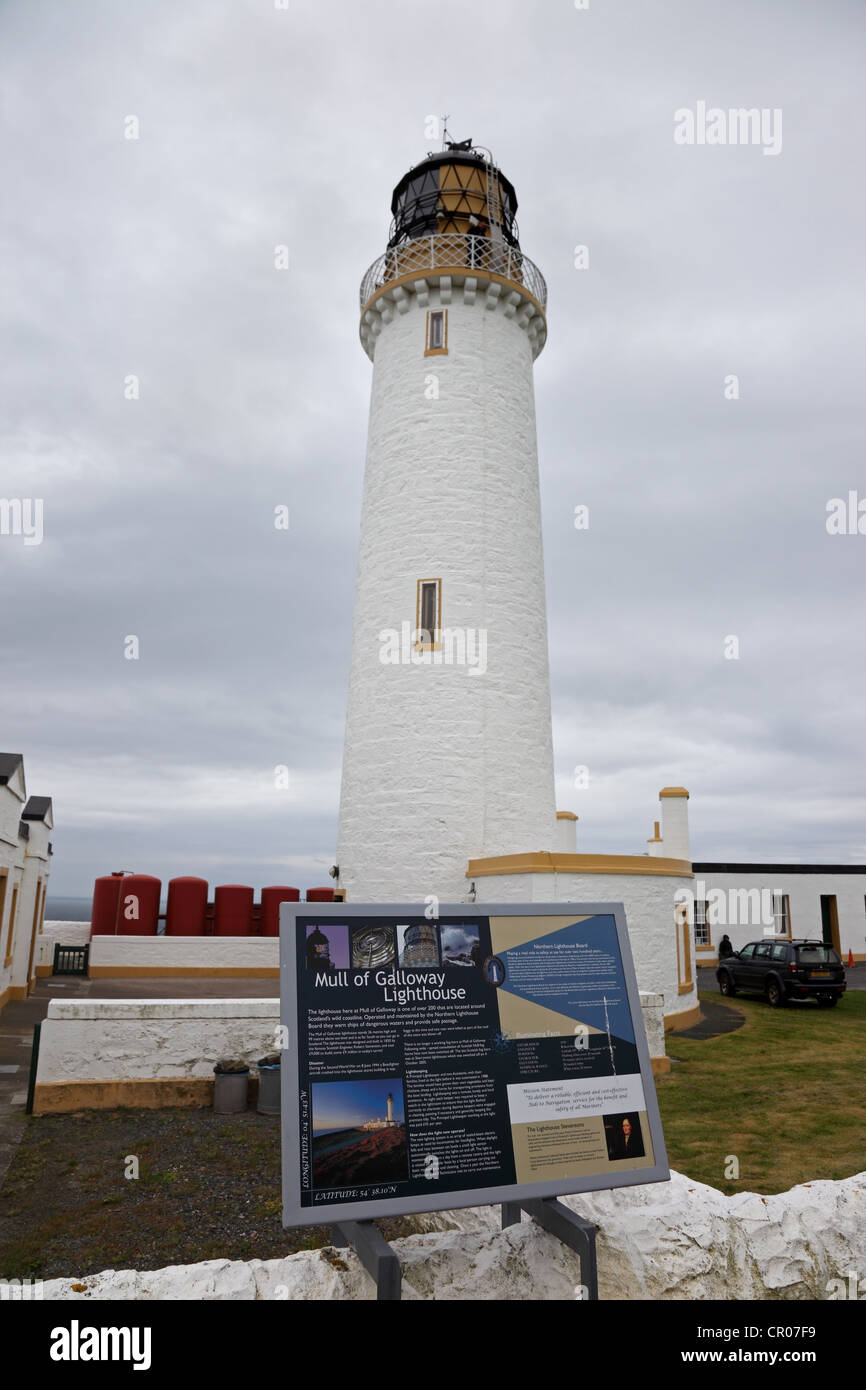 Mull of Galloway Lighthouse Sign with Lighthouse Behind Scotland UK ...