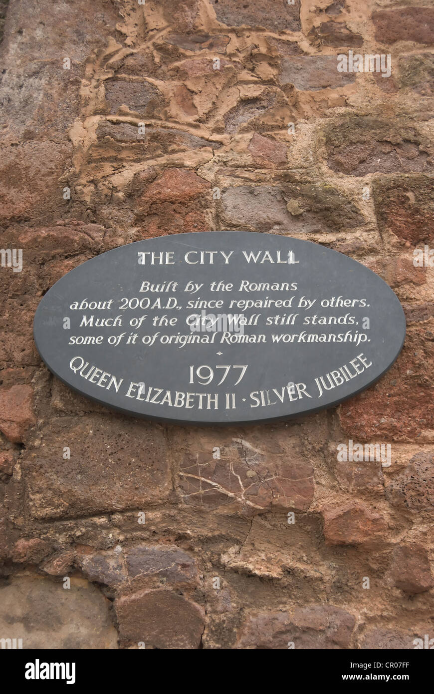 plaque marking the roman-built city wall in exeter, devon, england ...
