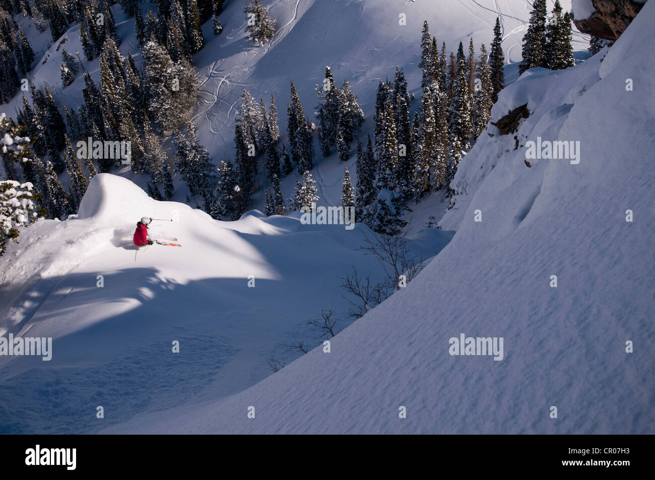 Skier coasting down snowy slope Stock Photo - Alamy