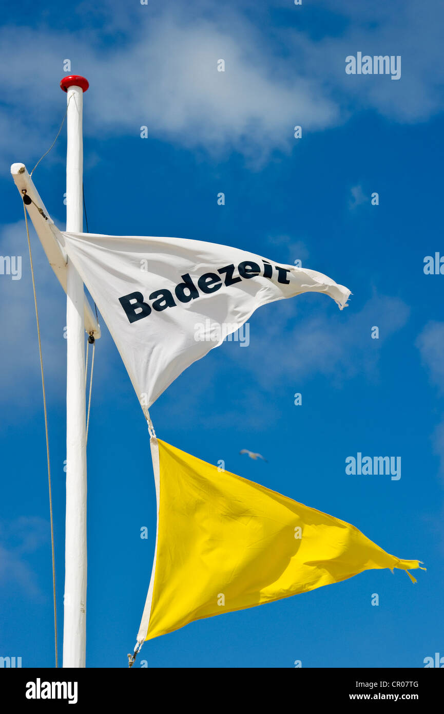 Flags on the beach in Westerland, Sylt, Schleswig-Holstein, Germany ...