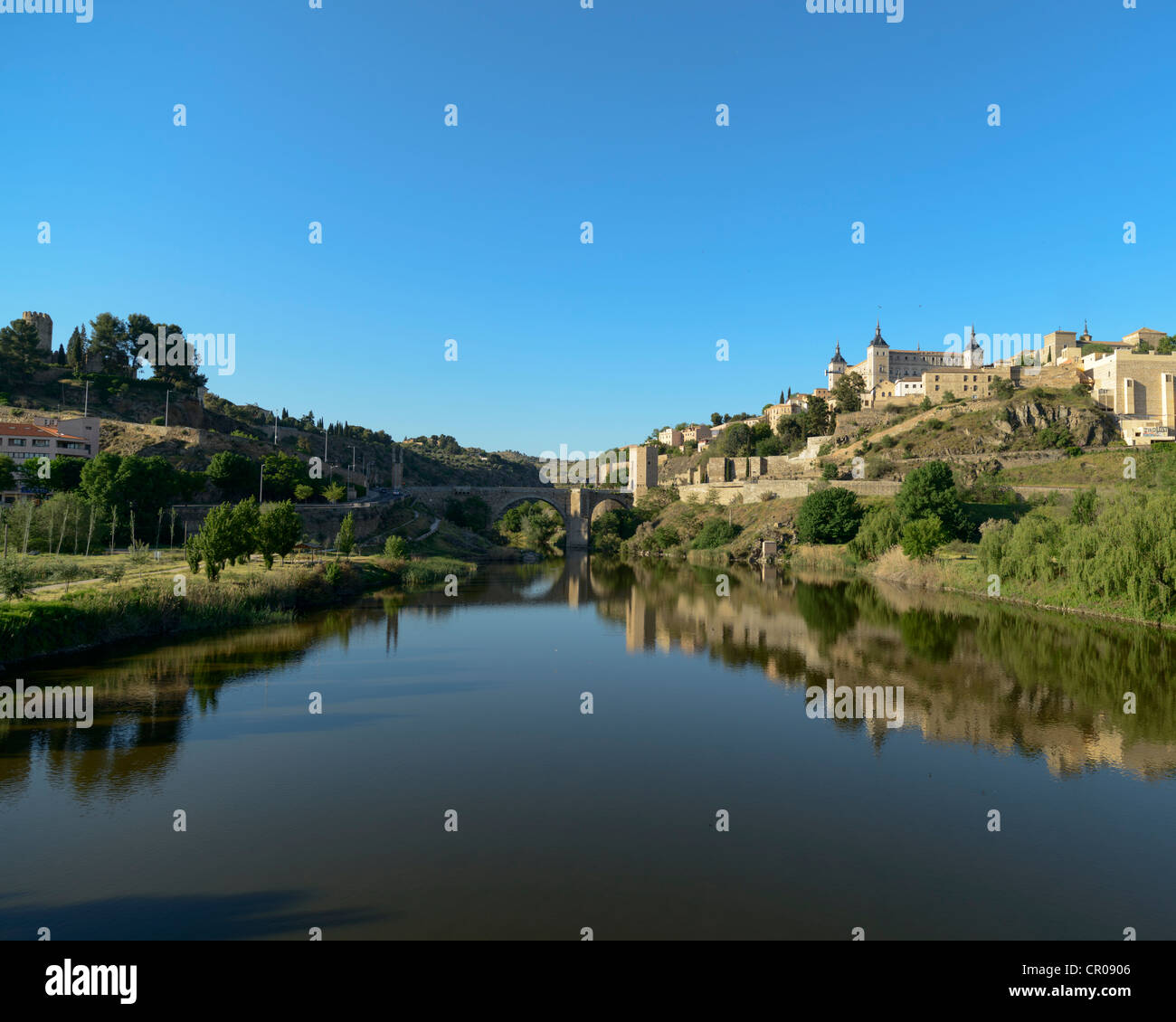 Tagus River with San Martin Bridge and the Alcazar, Toledo,Spain Stock ...