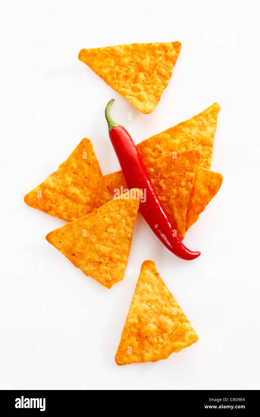 Tortilla chips with a chili pepper Stock Photo - Alamy