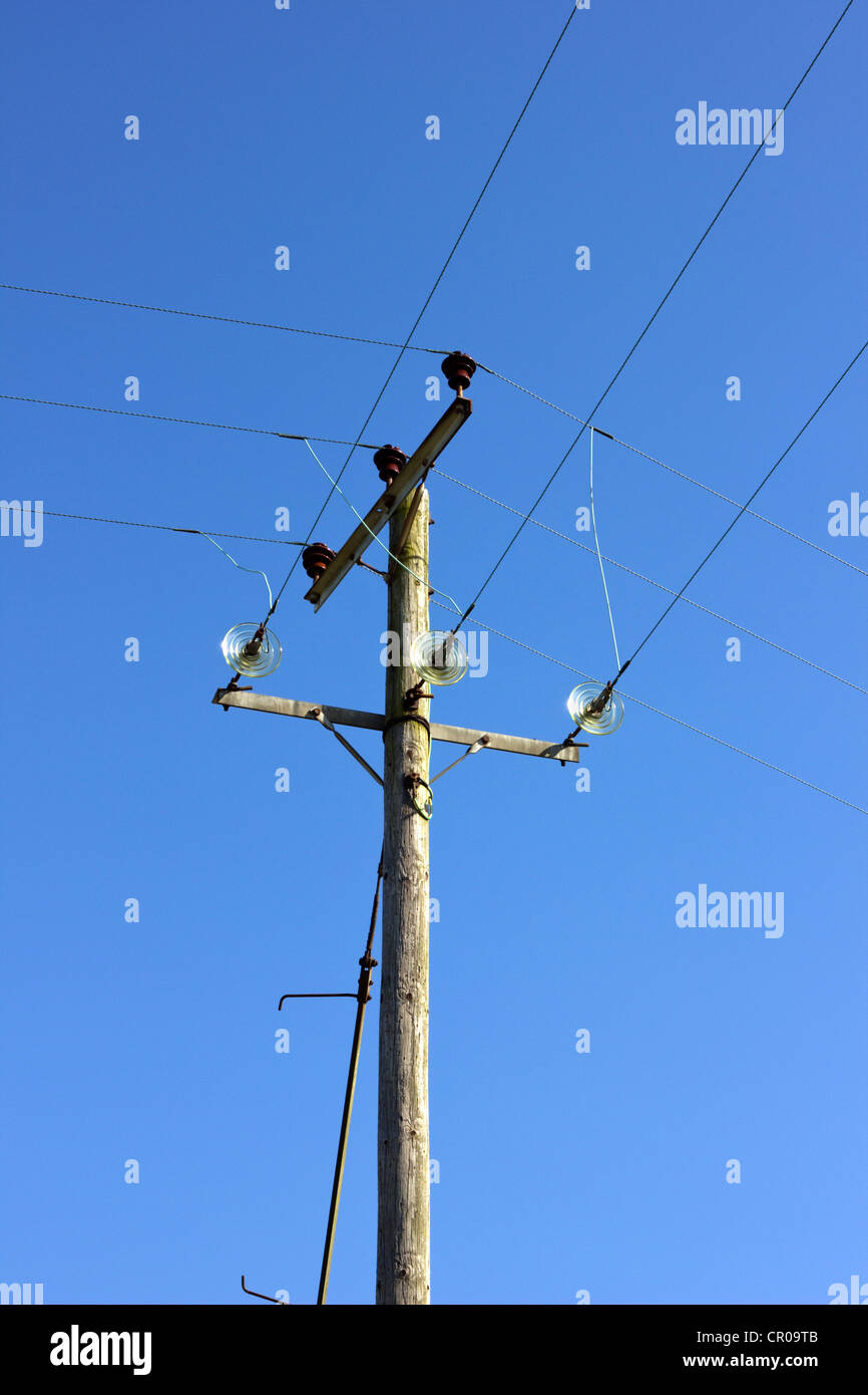 Electricity pole with overhead cables, UK Stock Photo - Alamy