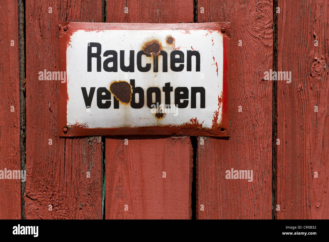 Old enamel sign, prohibition sign, "Rauchen verboten", German for "no ...