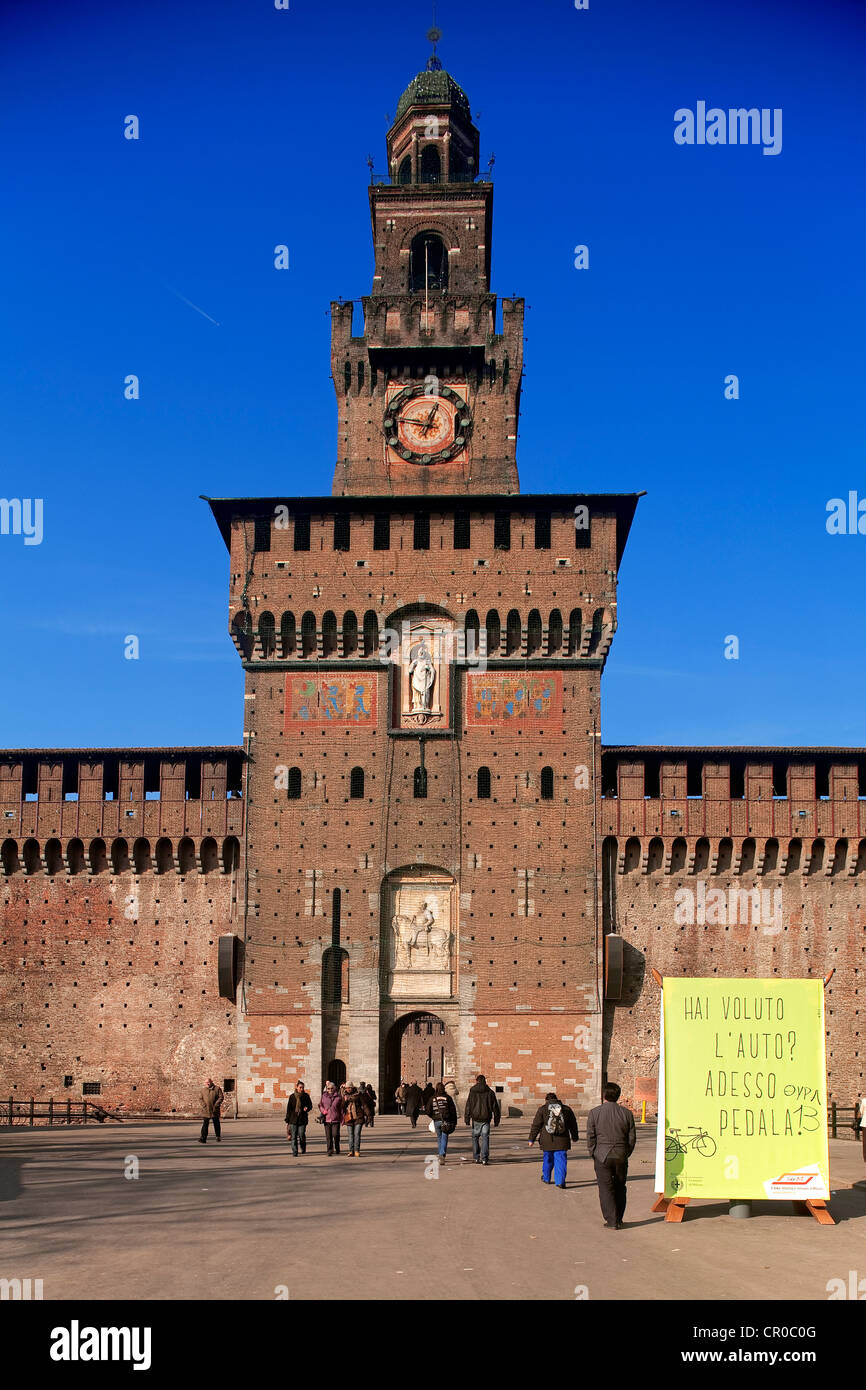 Italy, Lombardy, Milan, fortress dated 15th century, main entrance with ...