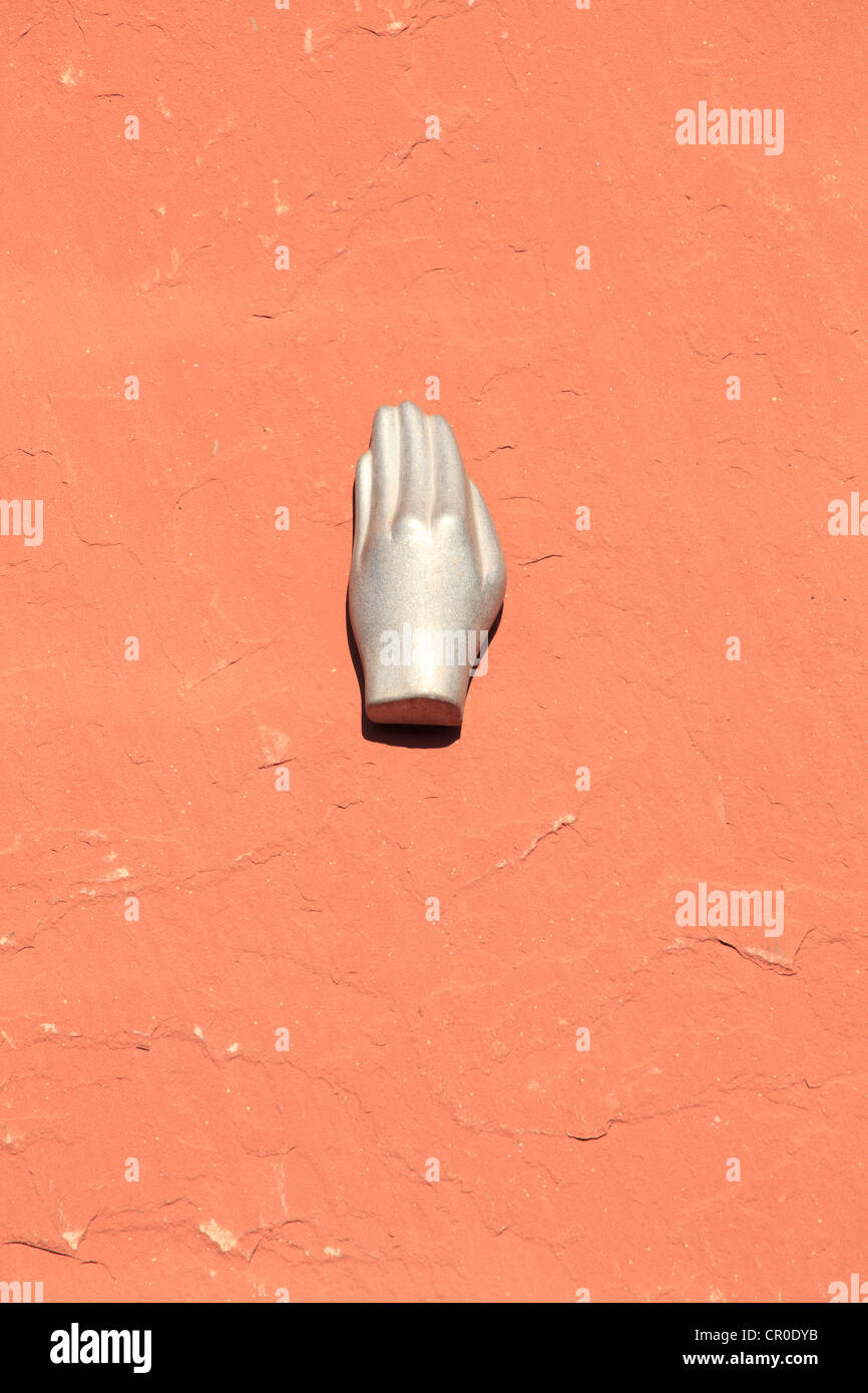 Close-up of a hand (symbol of Antwerp) on the facade of the Museum aan ...