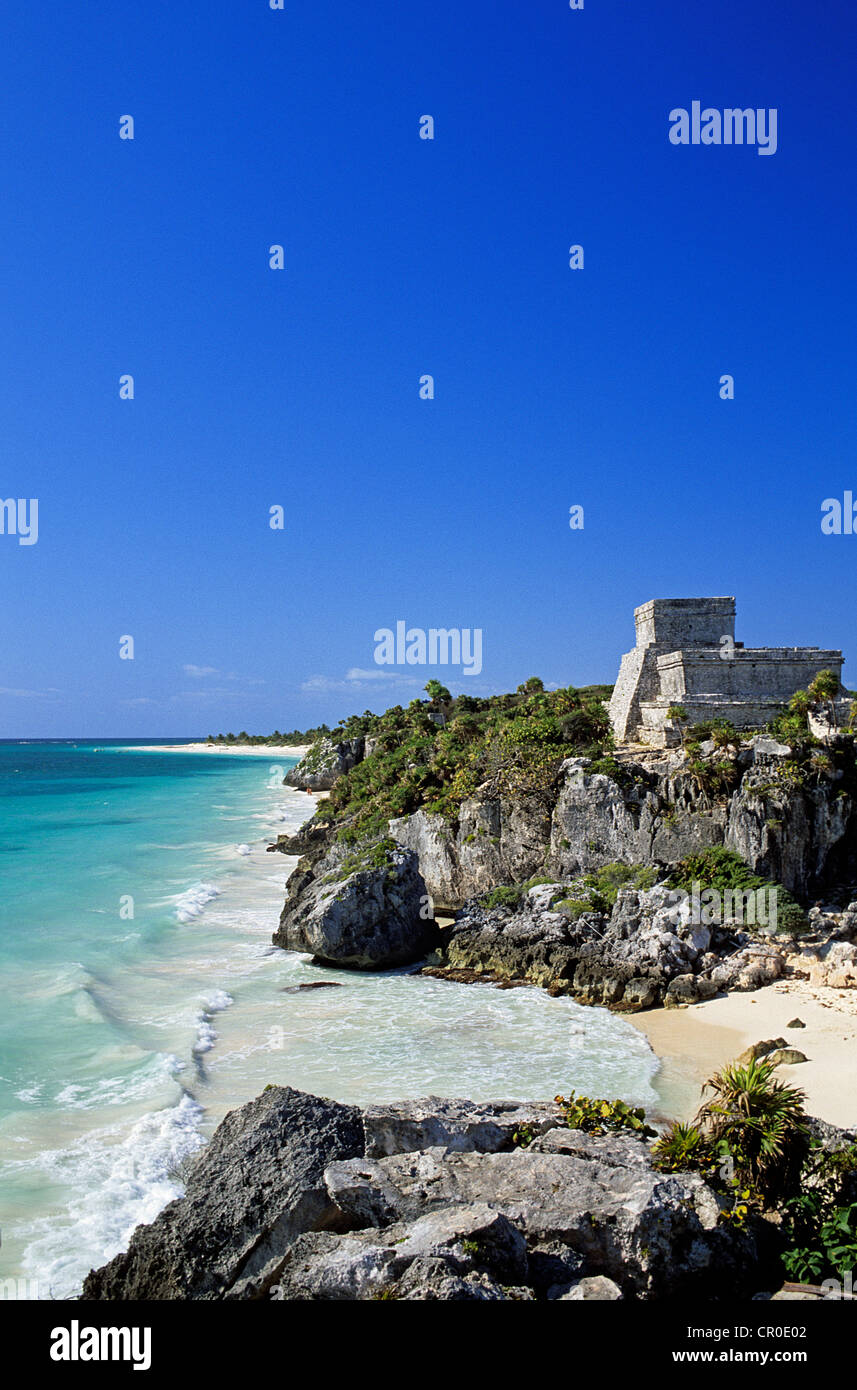 Mexico, Quintana Roo State, Maya site of Tulum on the Caribbean Sea ...