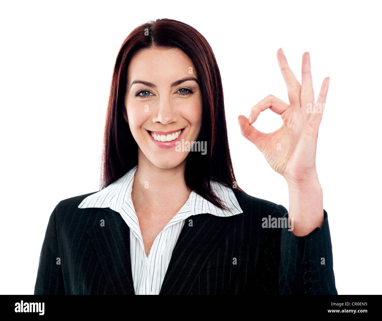 Excellent hand gesture from cheerful young businesswoman Stock Photo ...