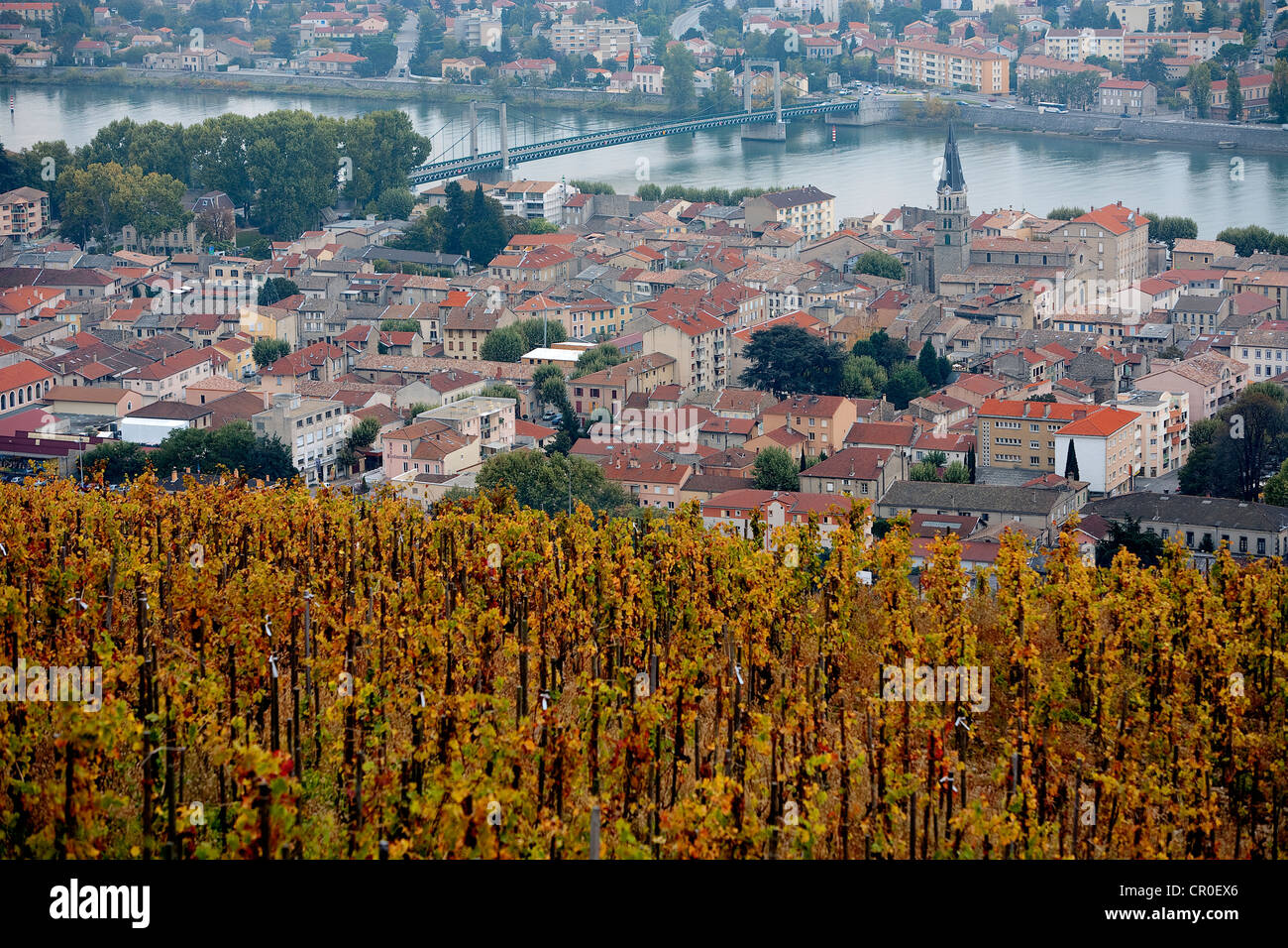 France, Drome, Tain L'Hermitage in the background Rhone River et ...