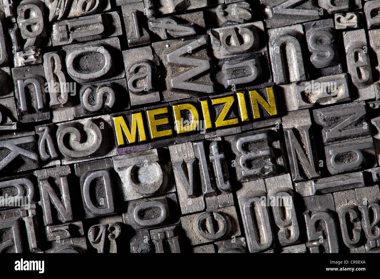 Old lead letters forming the word Medizin, German for medicine Stock ...