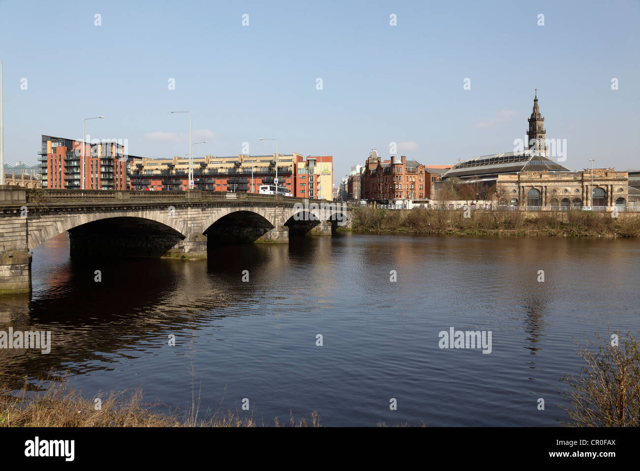 Looking north across the River Clyde to Victoria Bridge, opened in 1854 ...