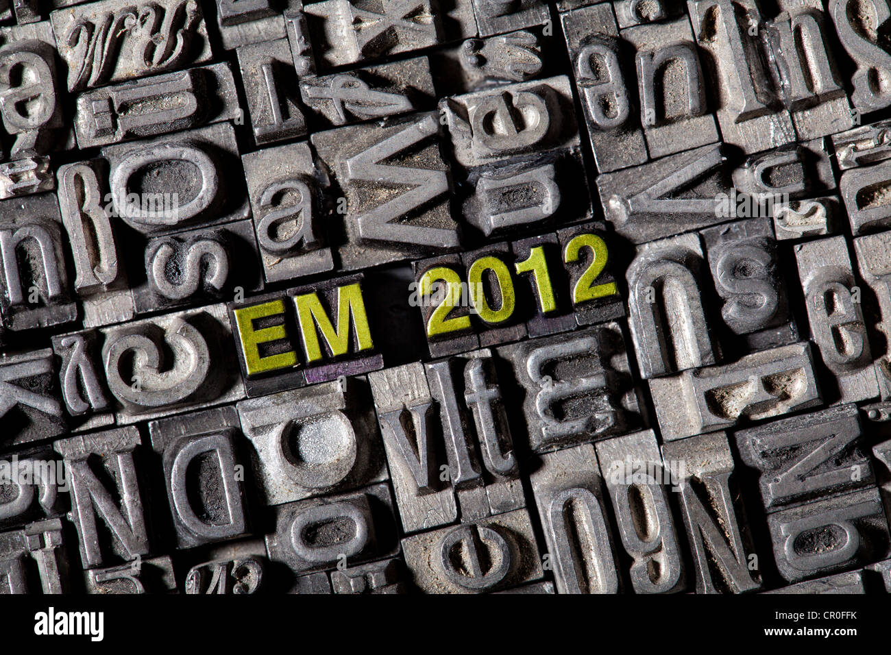 The word "EM 2012", made of old lead type Stock Photo - Alamy