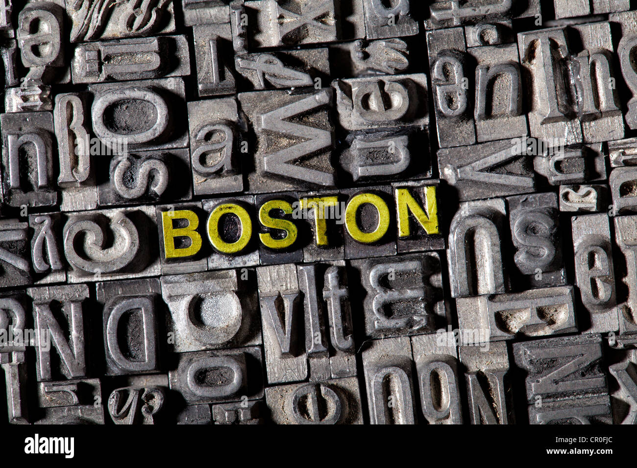The word "Boston" made of old lead type Stock Photo - Alamy