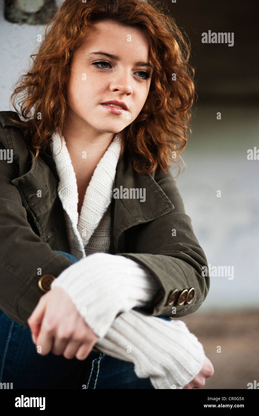 Girl with a dreamy expression Stock Photo - Alamy