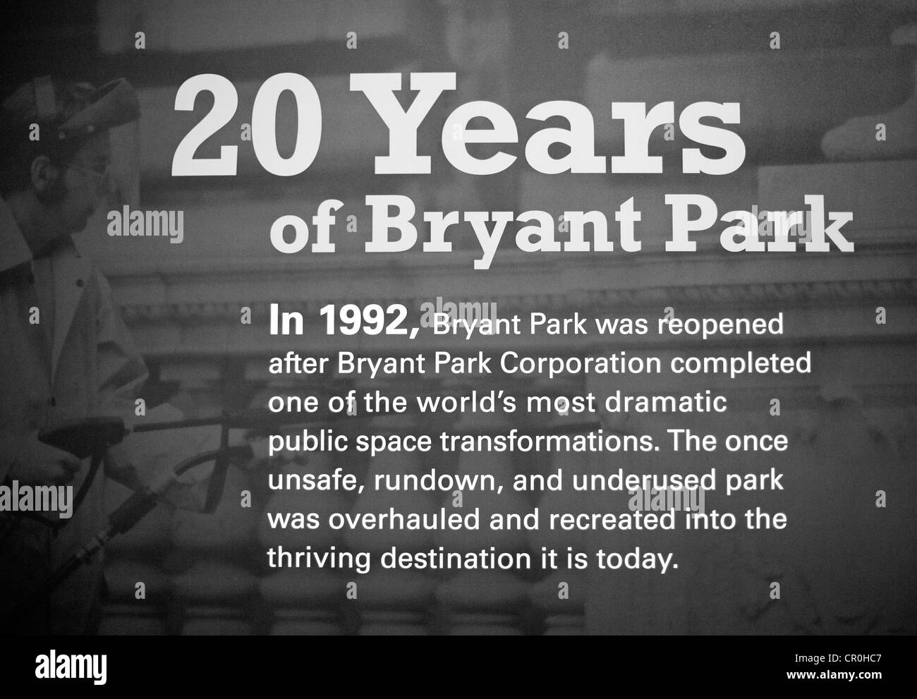 A sign outside of Bryant Park in New York City proclaims the park's ...