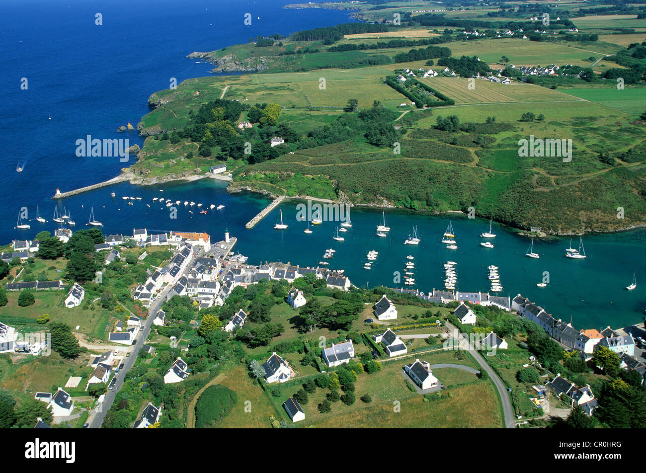 France, Morbihan, Belle Ile, Sauzon harbour (aerial view Stock Photo ...