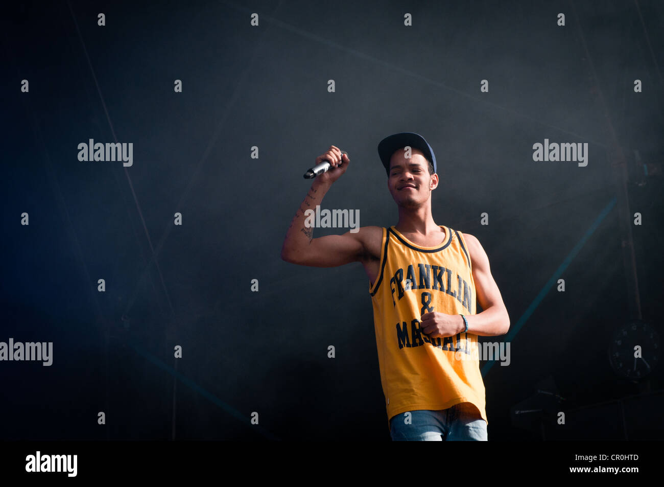 Harley Alexander-Sule of Rizzle Kicks on stage at Evolution Festival ...