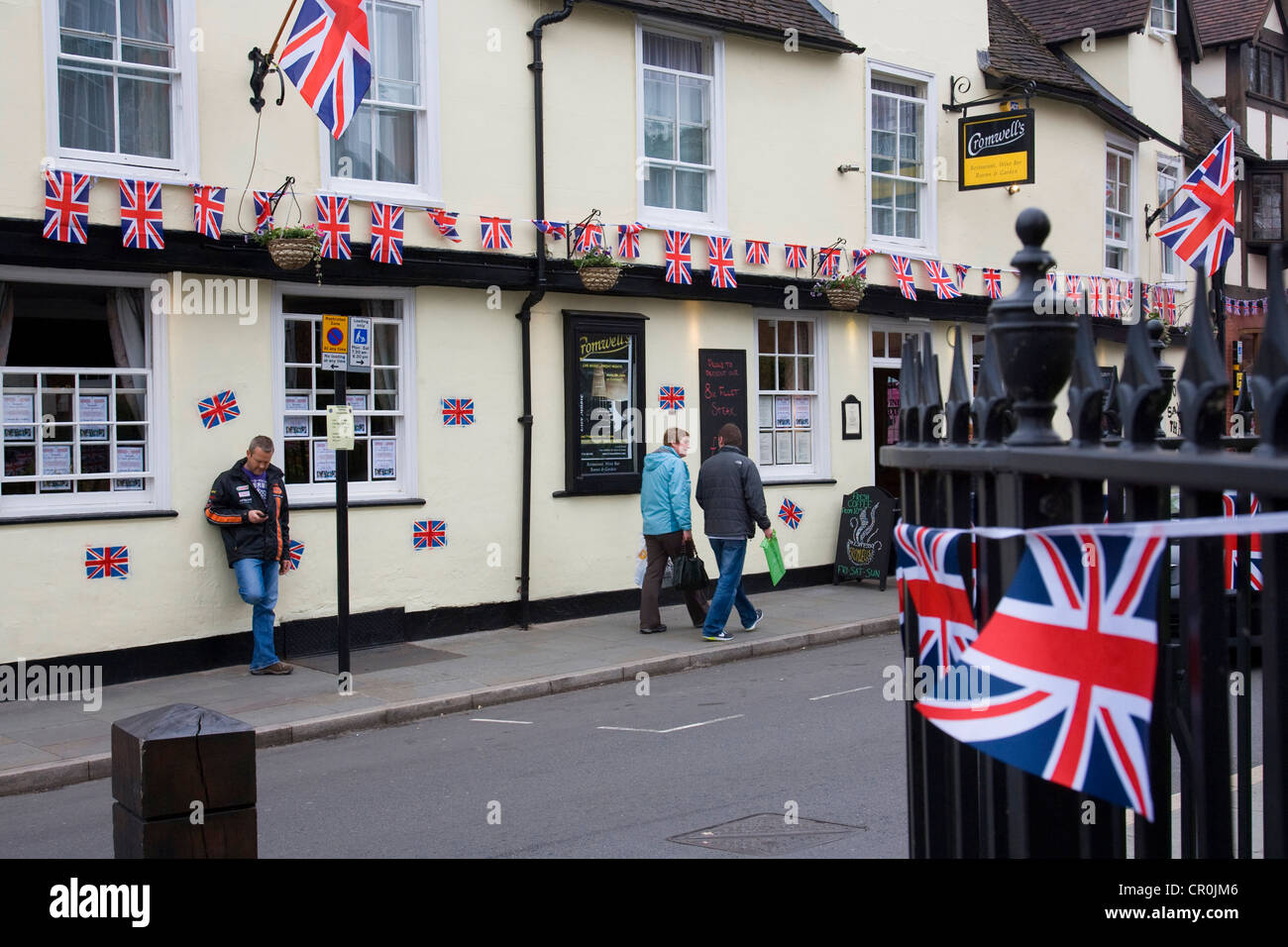Union Jack flags outside pub in Shrewsbury Stock Photo - Alamy