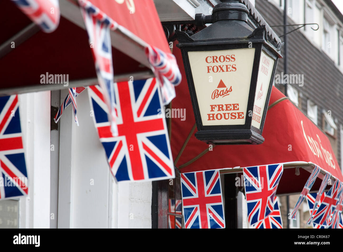 Union Jack flag outside pub in Shrewsbury Stock Photo - Alamy