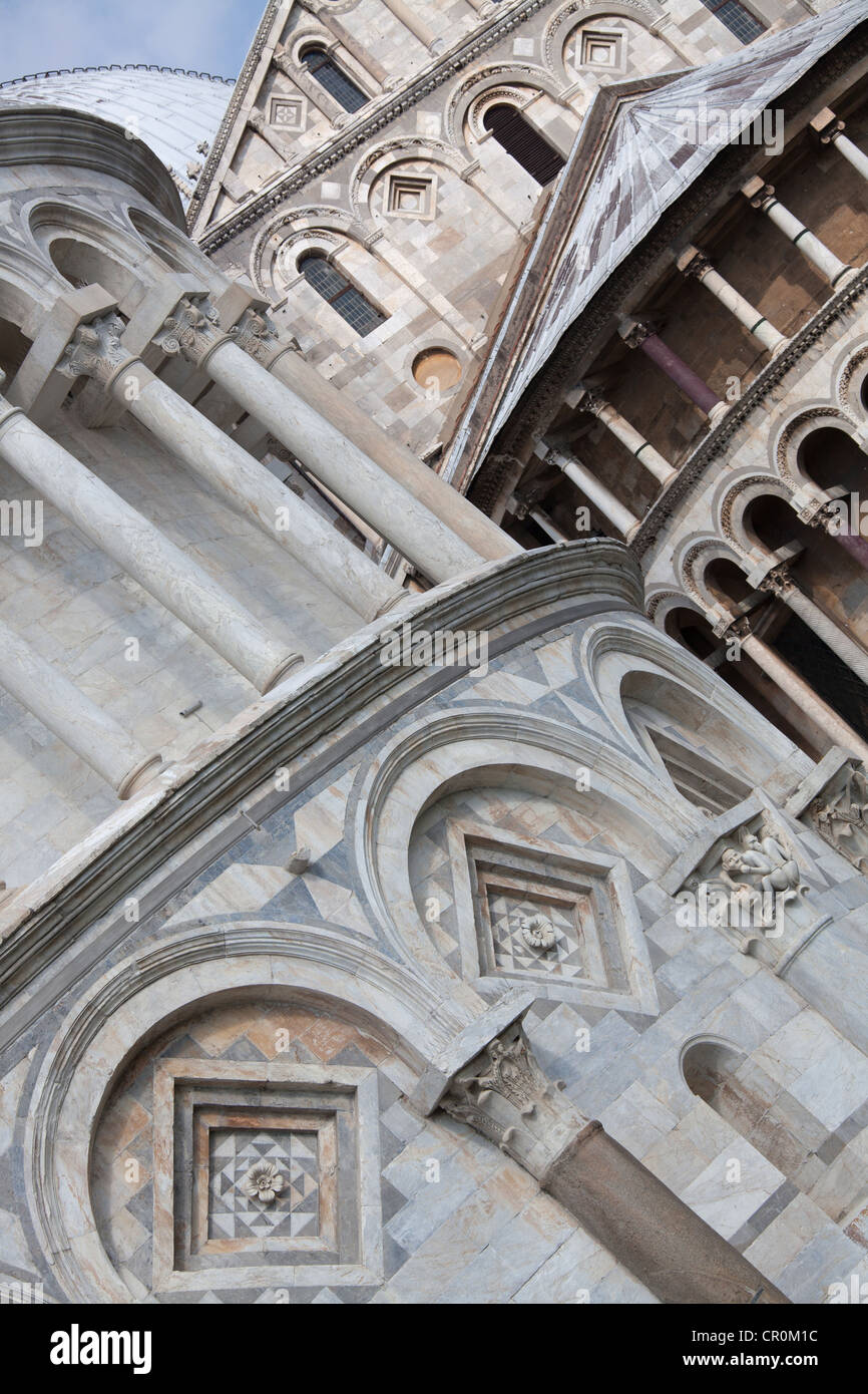 City of Pisa, Italy. Close up angled view of the Leaning Tower of Pisa ...