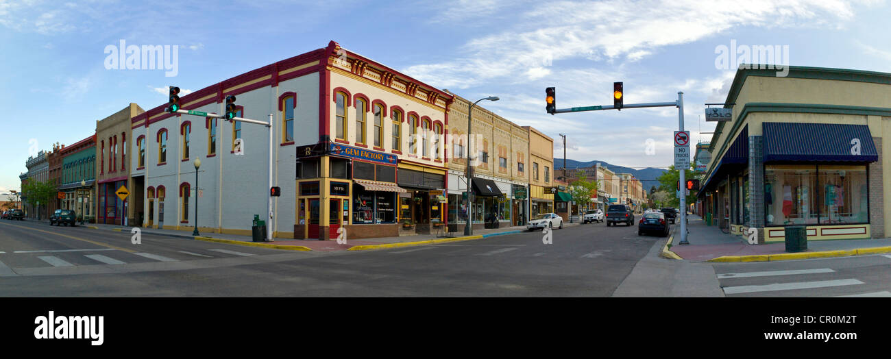 Panorama wide view of historic downtown district, small mountain town ...