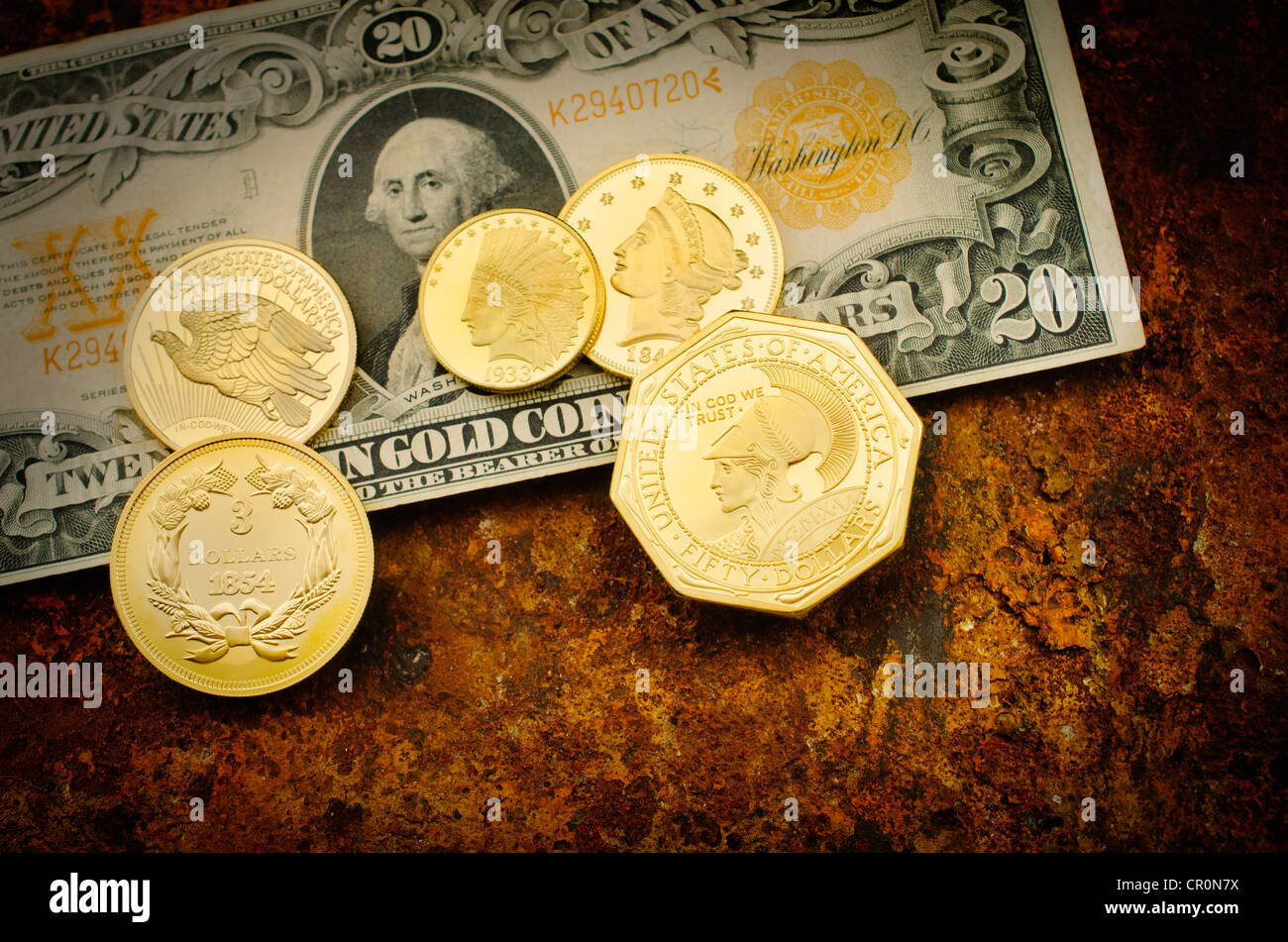 Studio shot of gold coins Stock Photo - Alamy