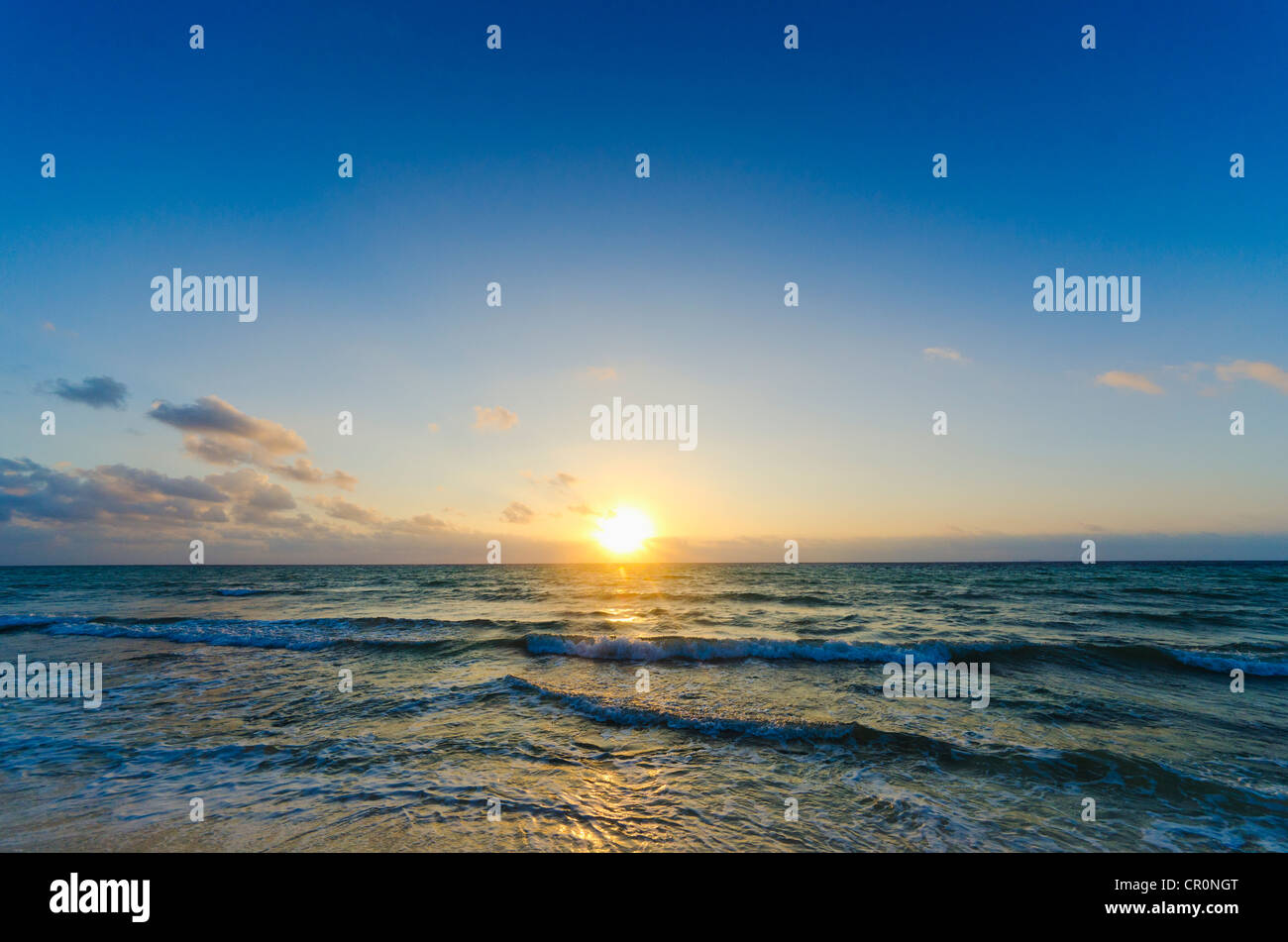 Mexico, Yucatan, Riviera Maya, Cancun, Seascape at sunset Stock Photo ...
