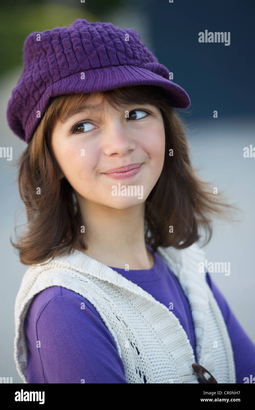 Smiling Caucasian girl in cap Stock Photo - Alamy