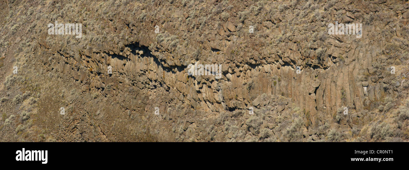 Panorama - Basalt cliffs and talus from ancient lava flow, Crooked ...
