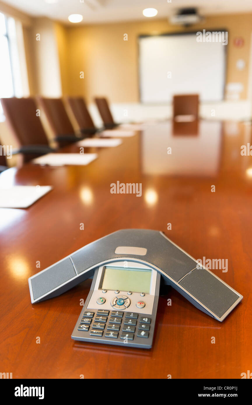USA, New York, New York City, Conference phone on conference table ...