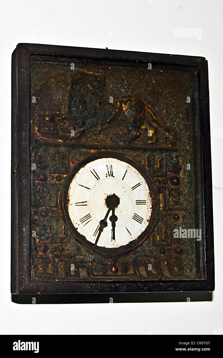 One old clock inside in one Romanian farmhouse. Banat region, Romania ...