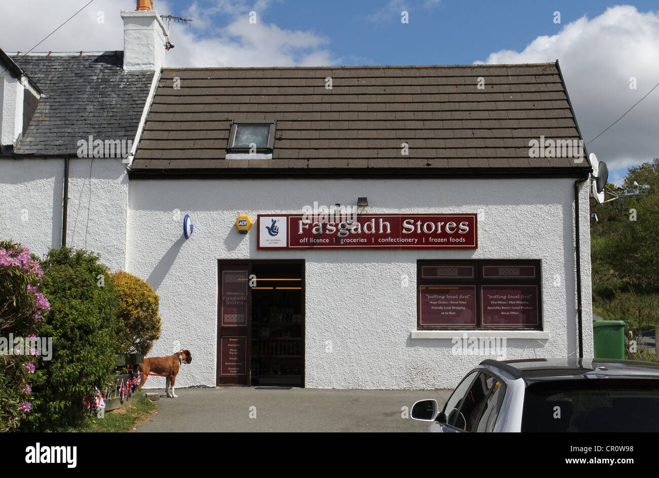 Exterior of Fasgadh stores Dunvegan Isle of Skye Scotland June 2012 ...