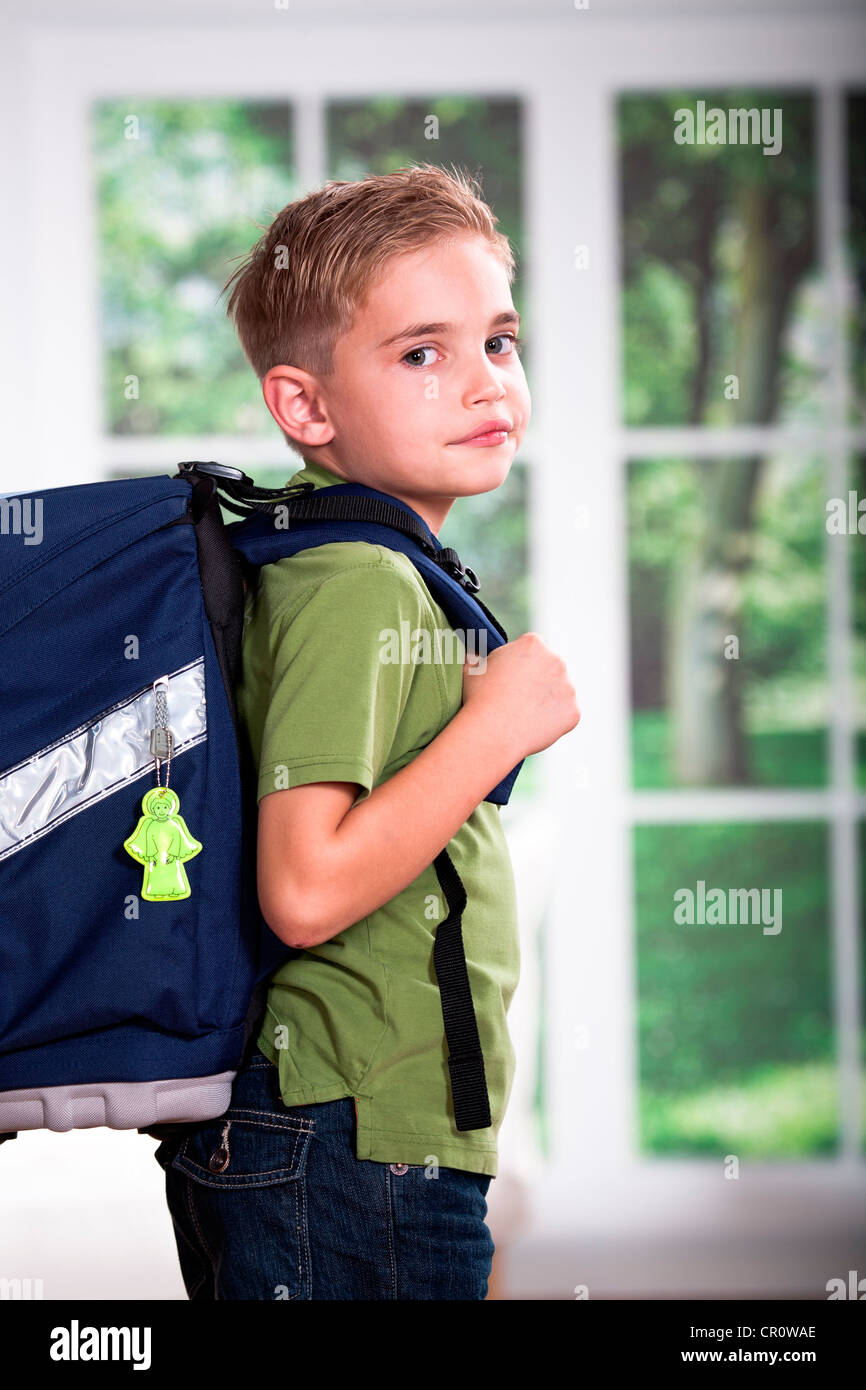 A first grader school boy with school bag Stock Photo - Alamy